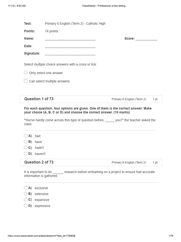 P6 English T2 - Catholic High - Compressed - 1635747107 | PDF