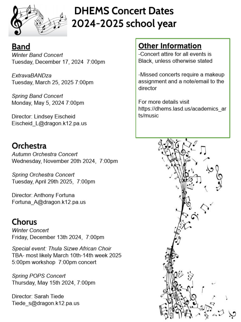 Concert Date Handout 2024-25 | PDF