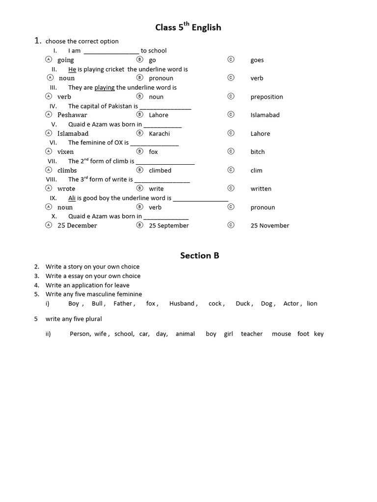 Class 5th English | PDF
