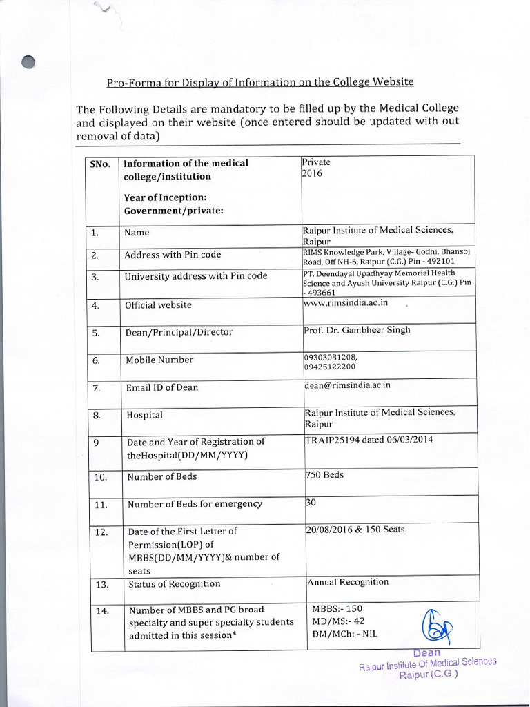 College Information Proforma Status | PDF
