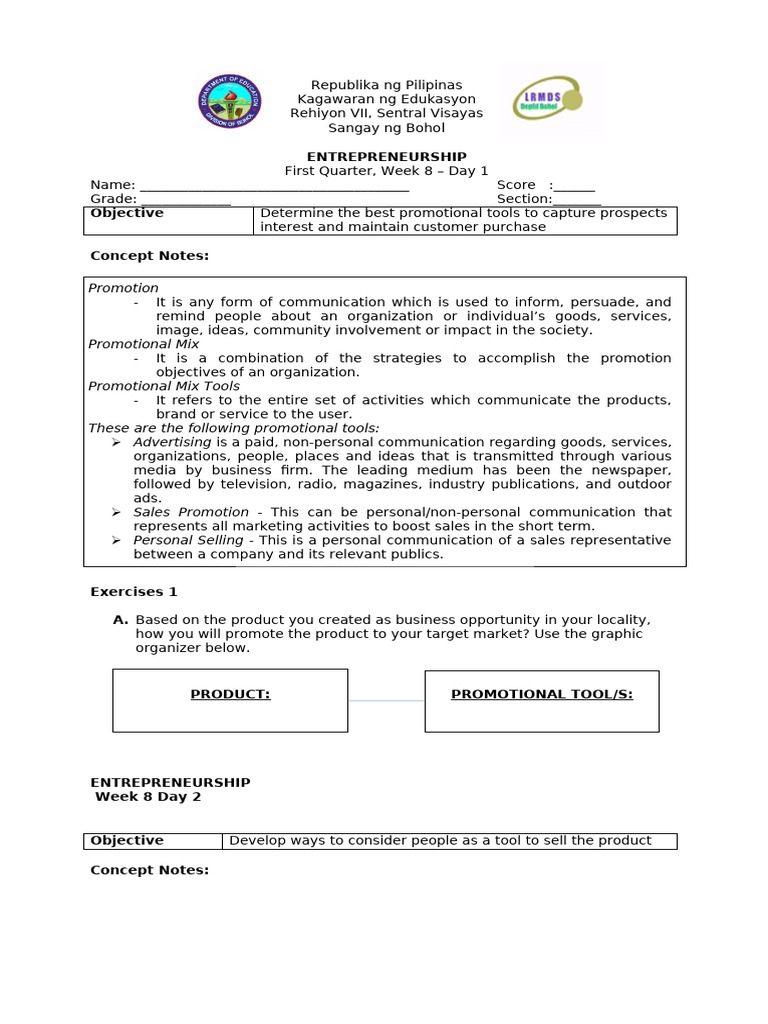 Entrepreneurship q1 Las Wk8 d1-4 | PDF | Product (Business) | Entrepreneurship