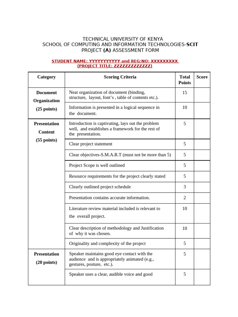 Project A Evaluation Form | PDF