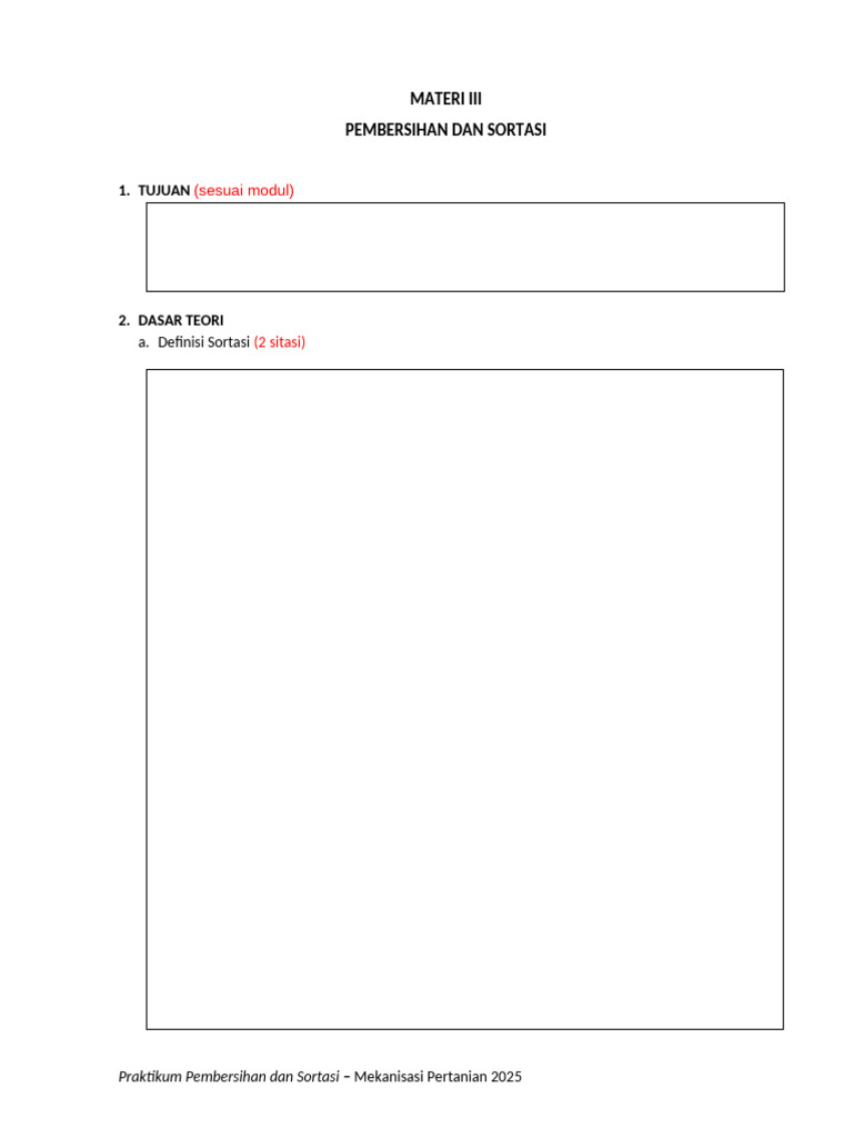 Work Sheet Pembersihan Dan Sortasi | PDF