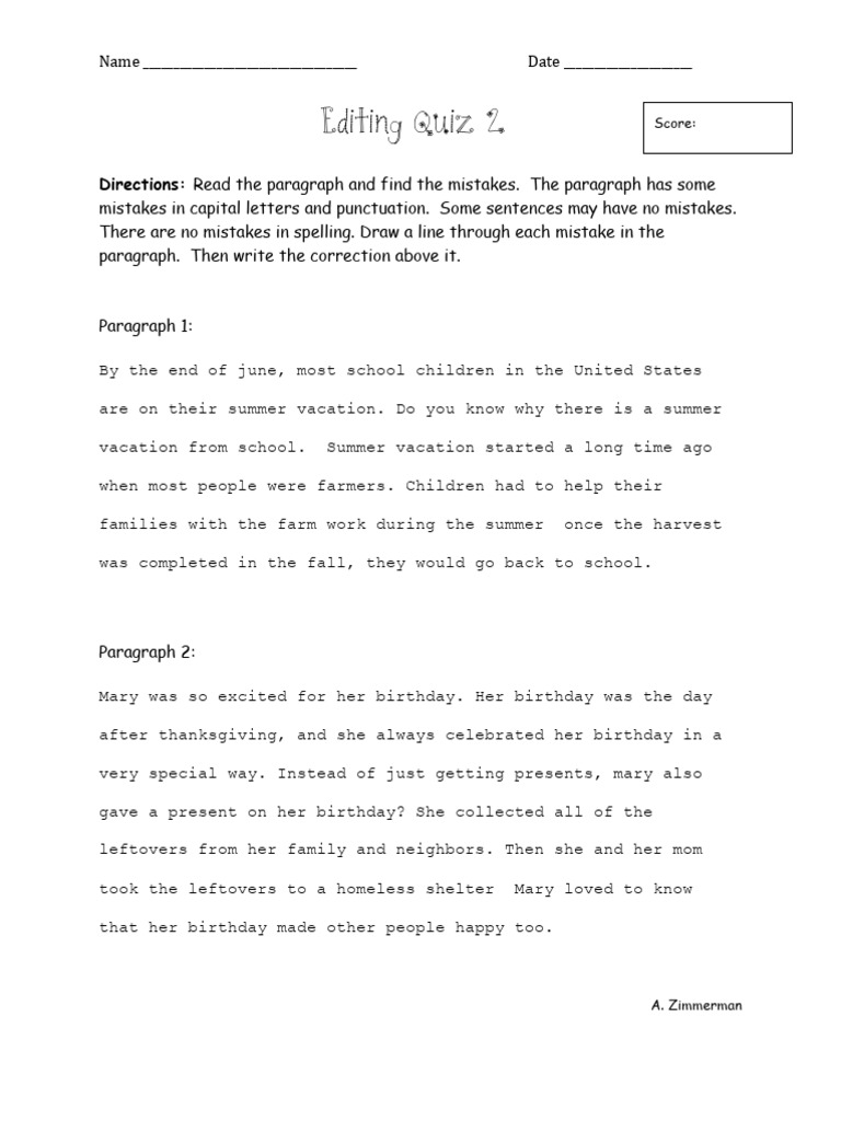 Editing Quiz 2 | PDF