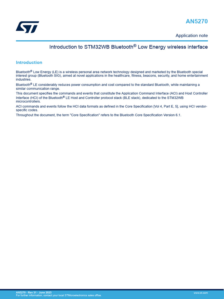 Dm00571230 Stm32wbx5 Bluetooth Low Energy Ble Wireless Interface Stmicroelectronics | PDF ...