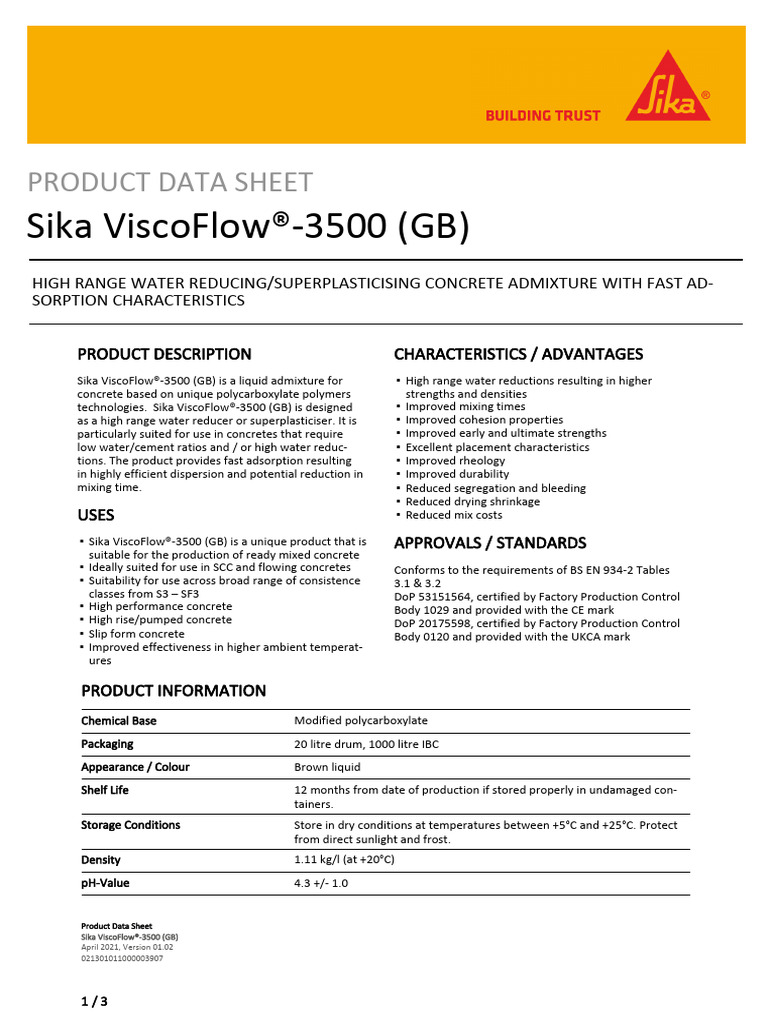 sika-viscoflow-3500gb | PDF | Concrete | Chemistry