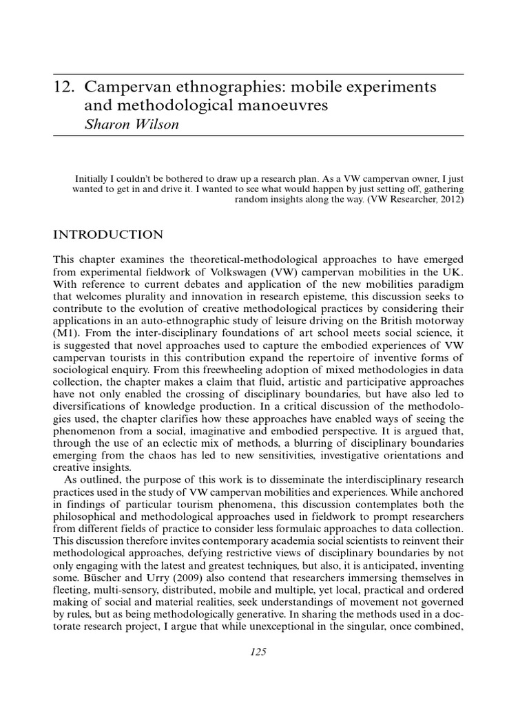 Campervan Ethnographies Mobile Experiments and Methodological Manoeuvres | PDF | Ethnography ...