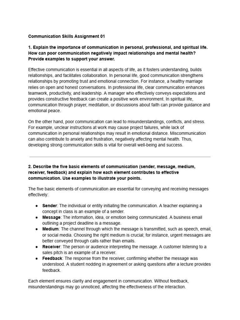 Communication Skills Assignment 01 | PDF | Communication | Nonverbal ...