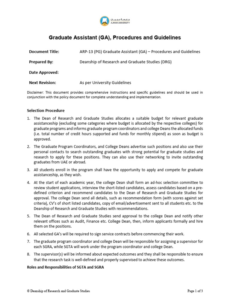 ARP-13 (PG) GA Guidlines and Proceduresdocx | PDF | Dean (Education) | Supervisor