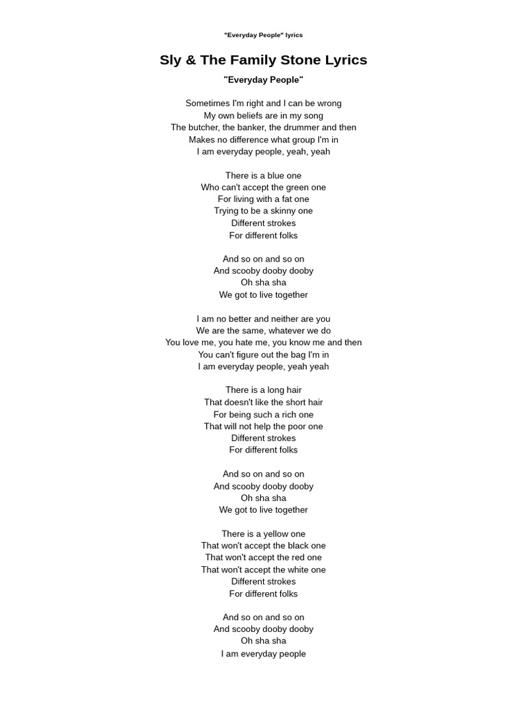 Everyday People Lyrics Analysis | PDF