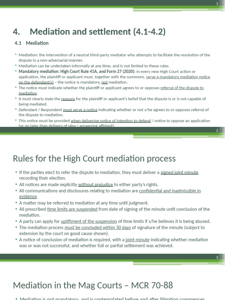 High Court Mediation Rules Explained | PDF | Mediation | Settlement ...