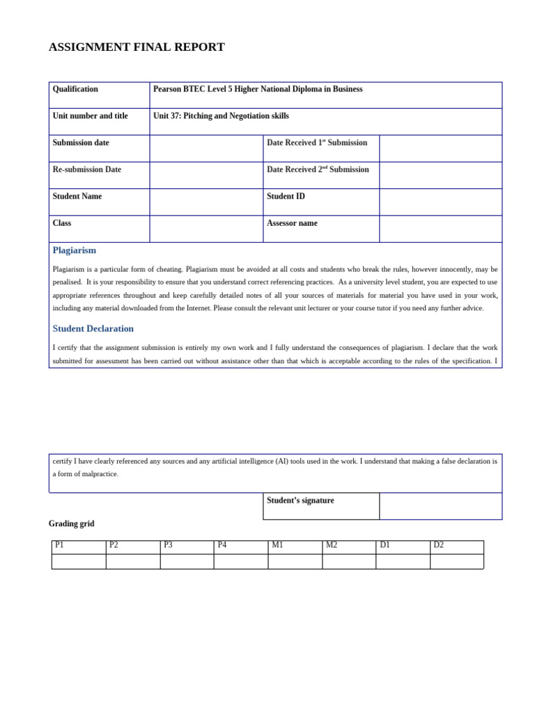 5125 - Pitching and Negotiation Skills - Frontsheet Final Report | PDF | Negotiation | Plagiarism