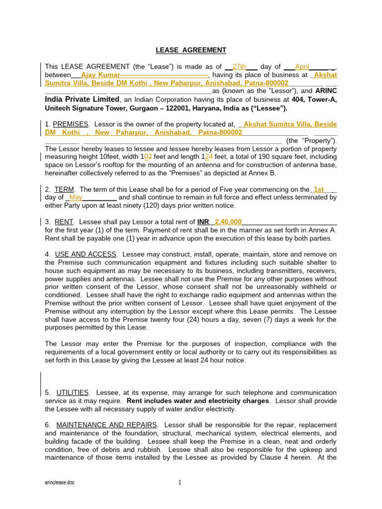 Lease Agreement for Communication Equipment | PDF | Lease | Indemnity