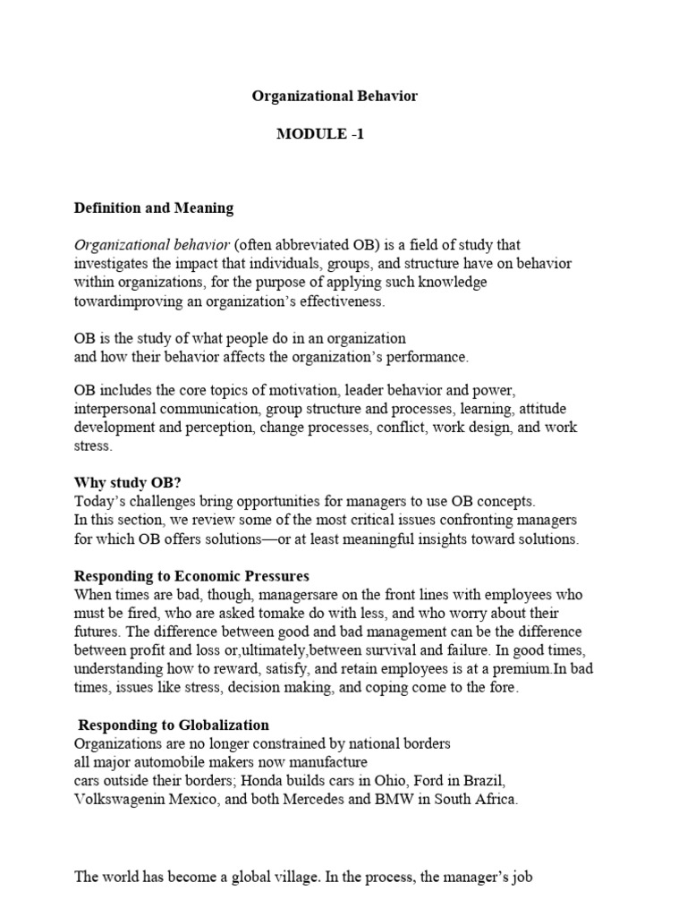 Module 1 OB - Merged | PDF | Classical Conditioning | Motivational