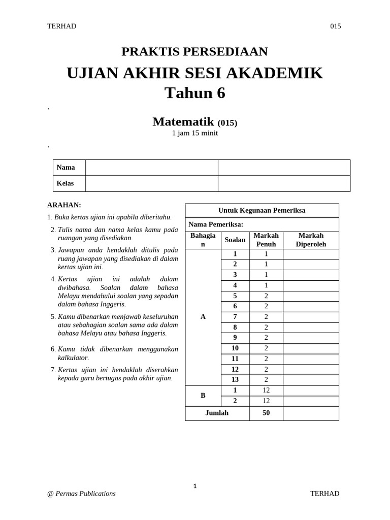 PP Uasa Math T6 | PDF