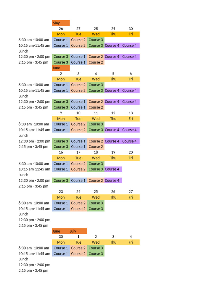 Summer Courses Schedule 2025 | PDF