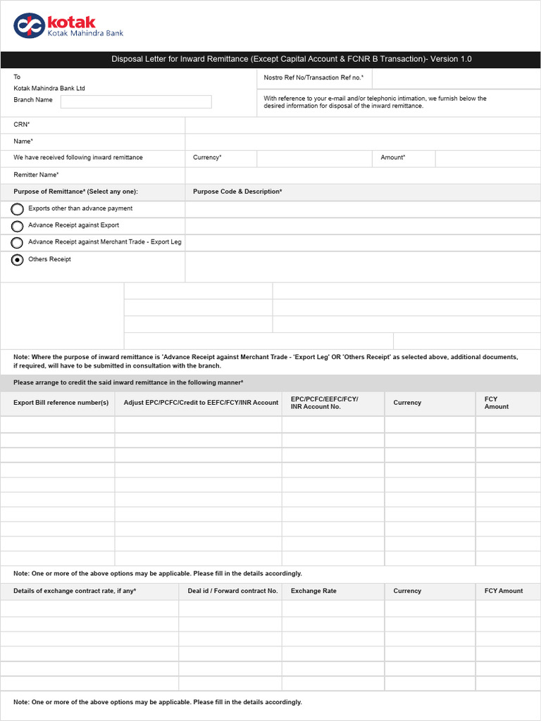 Inward Remittance Disposal Instruction | PDF | Receipt | Currency