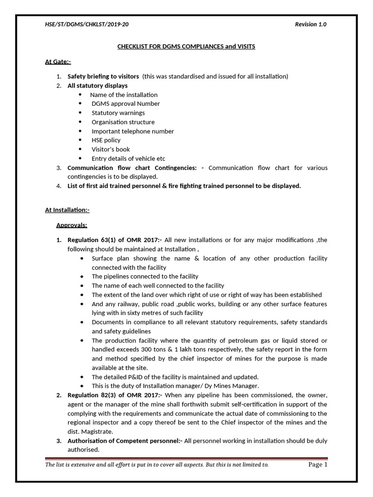 DGMS - Checklist For Compliances | PDF | Manufactured Goods