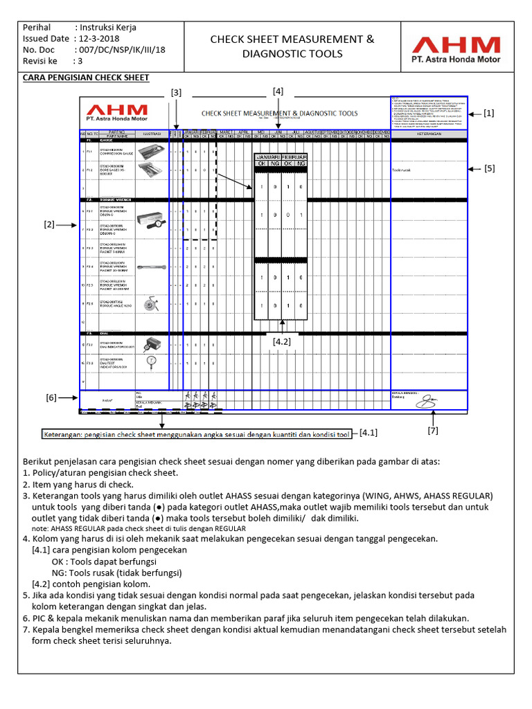Panduan Pengisian Check Sheet Tools | PDF