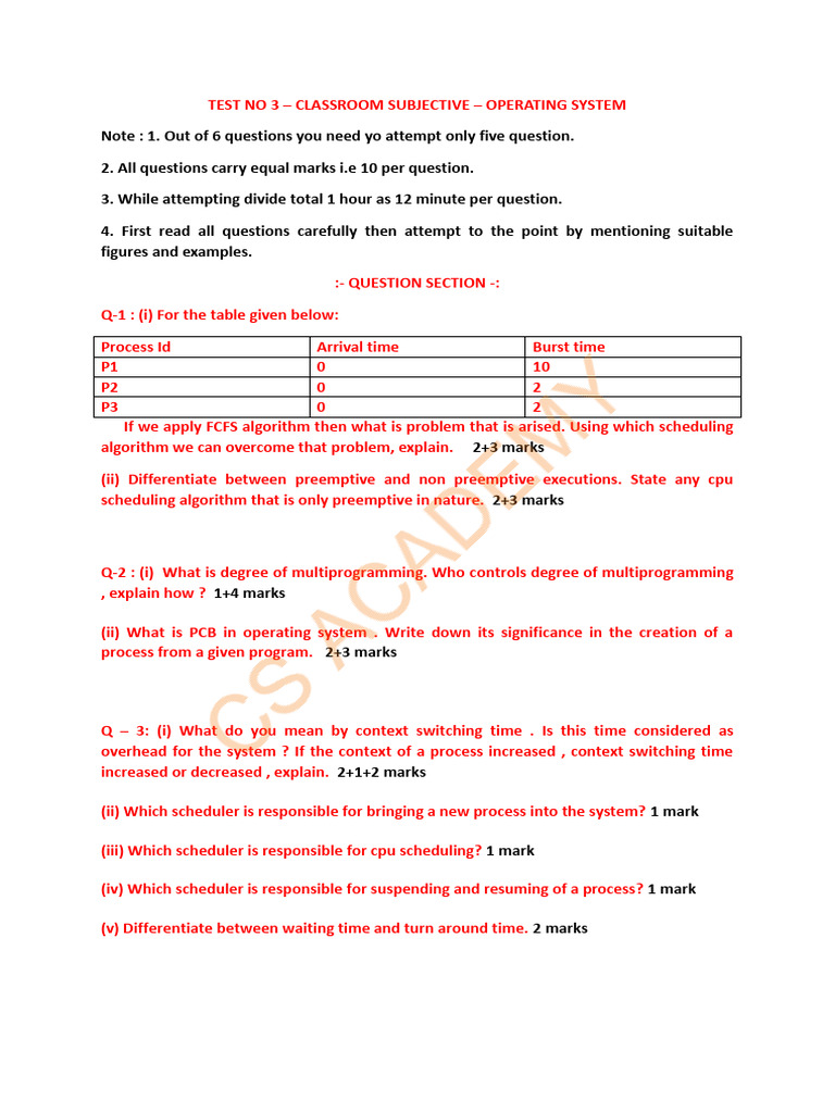 Operating System Test Questions Guide | PDF | Computer Architecture ...