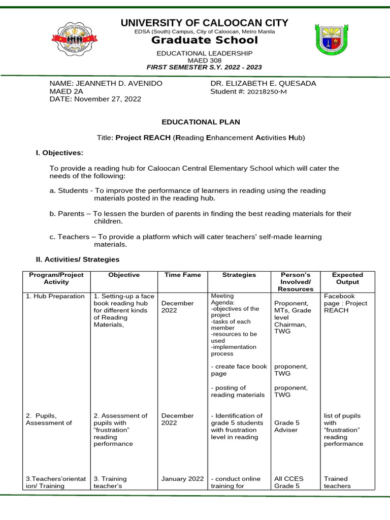 Project REACH: Enhancing Reading Skills | PDF | Education Theory ...