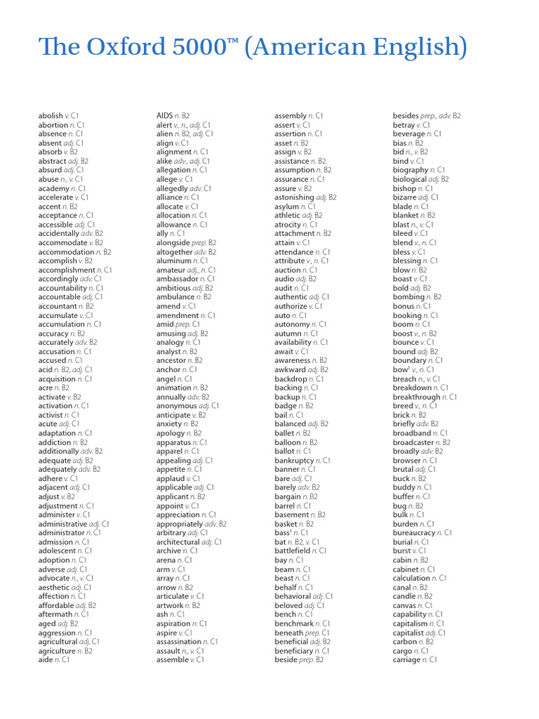 Oxford 5000™ American English List | PDF