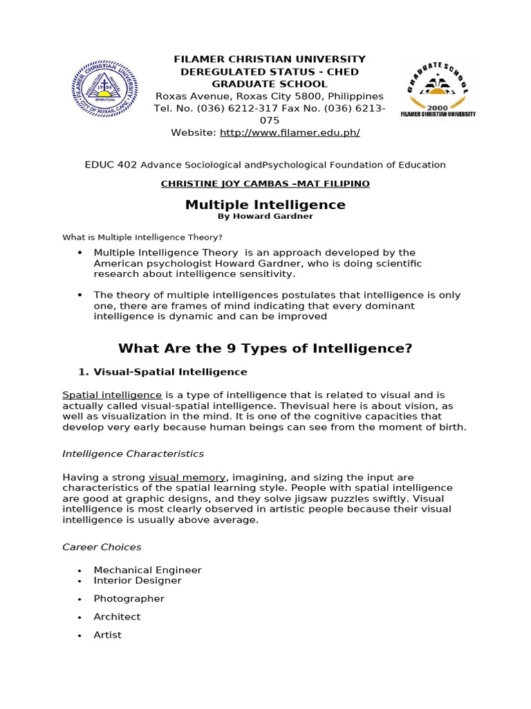Multiple Intelligence-Cambas CJC | PDF | Intelligence | Reason