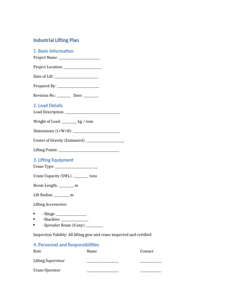 Industrial Lifting Plan Template | PDF