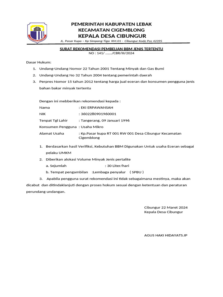 Rekomendasi BBM | PDF