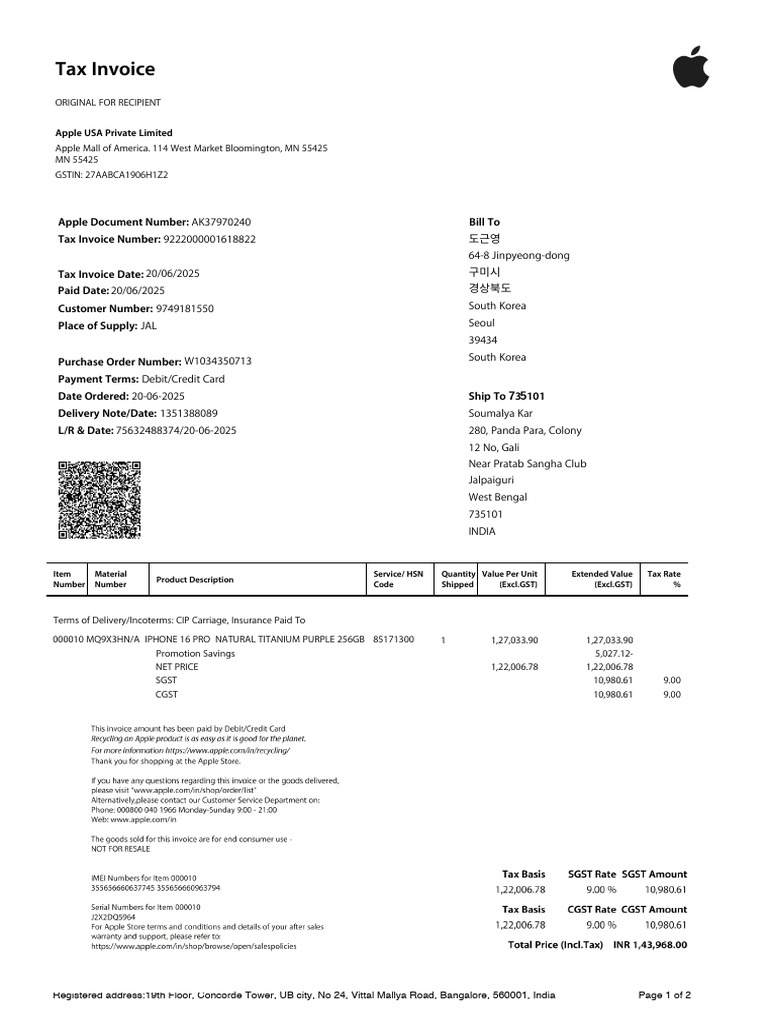 Invoice Iphone 16 Pro | PDF | Invoice | Payments