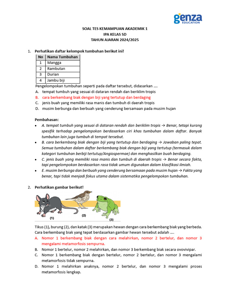Soal TKA IPA SD Kelas 6 2024/2025 | PDF
