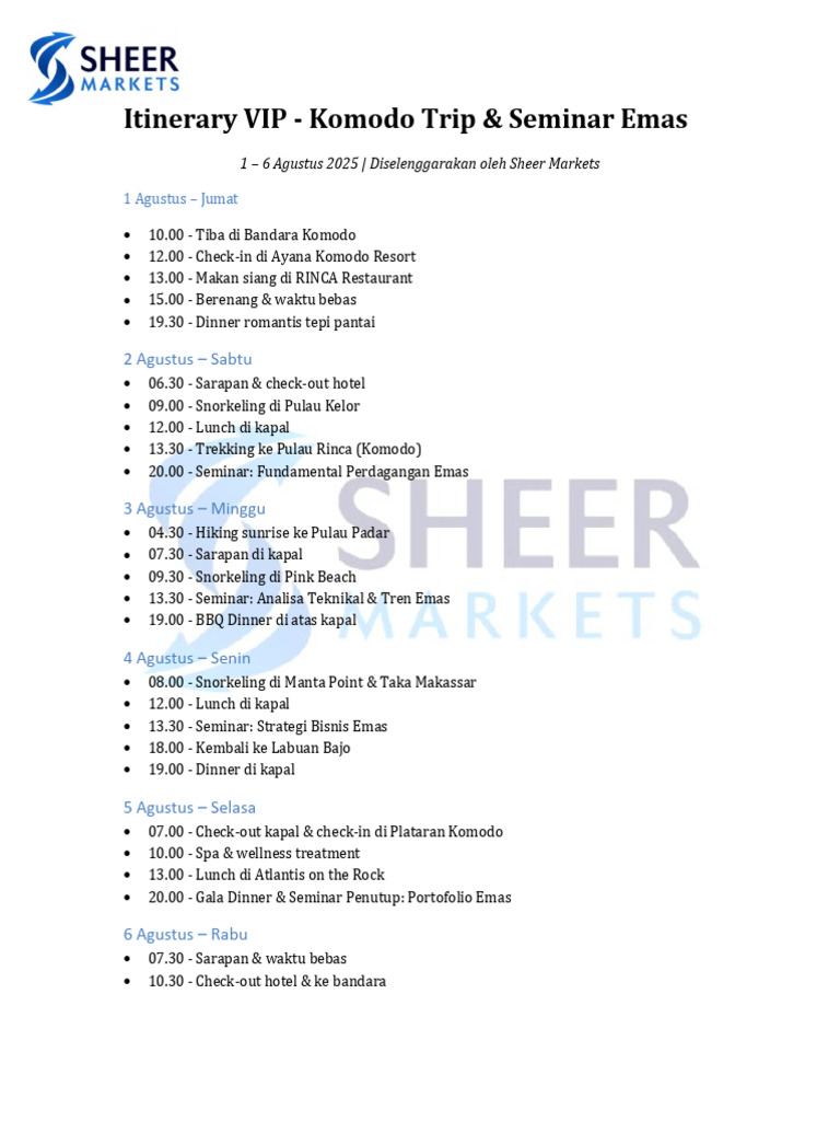 Itinerary VIP Komodo Trip SheerMarket 1-6 Agustus 2025 | PDF