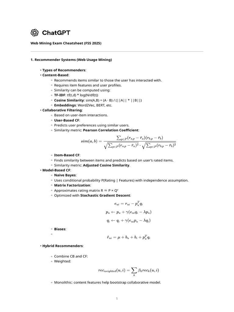 Web Mining Exam Cheatsheet | PDF | Theoretical Computer Science ...