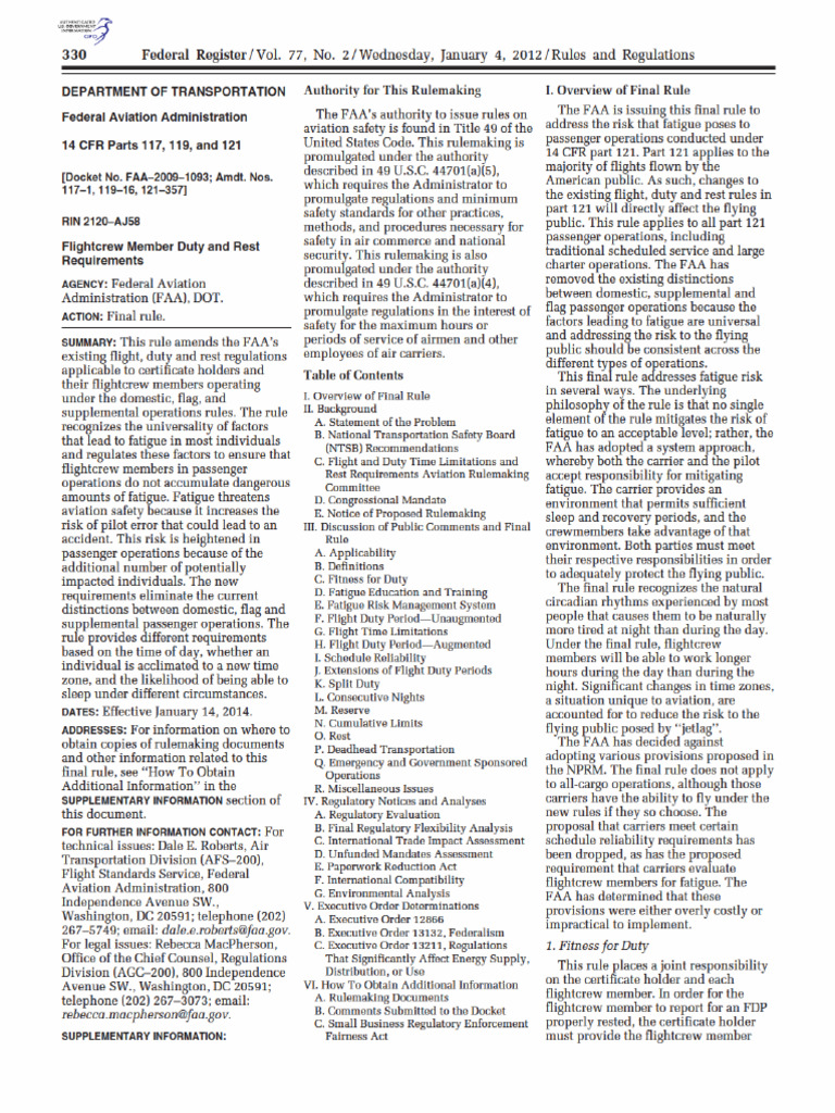 Faa Final Flight Duty Rule | PDF | Sleep | National Transportation Safety Board