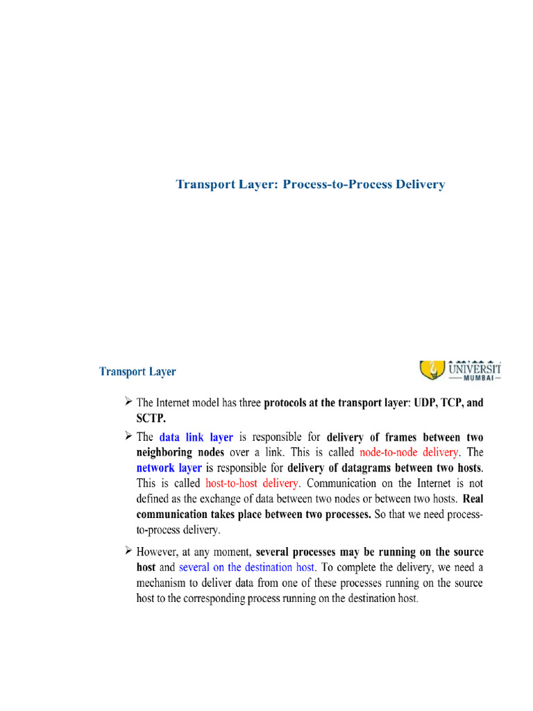 Transport Layer-Process To Process & UDP | PDF