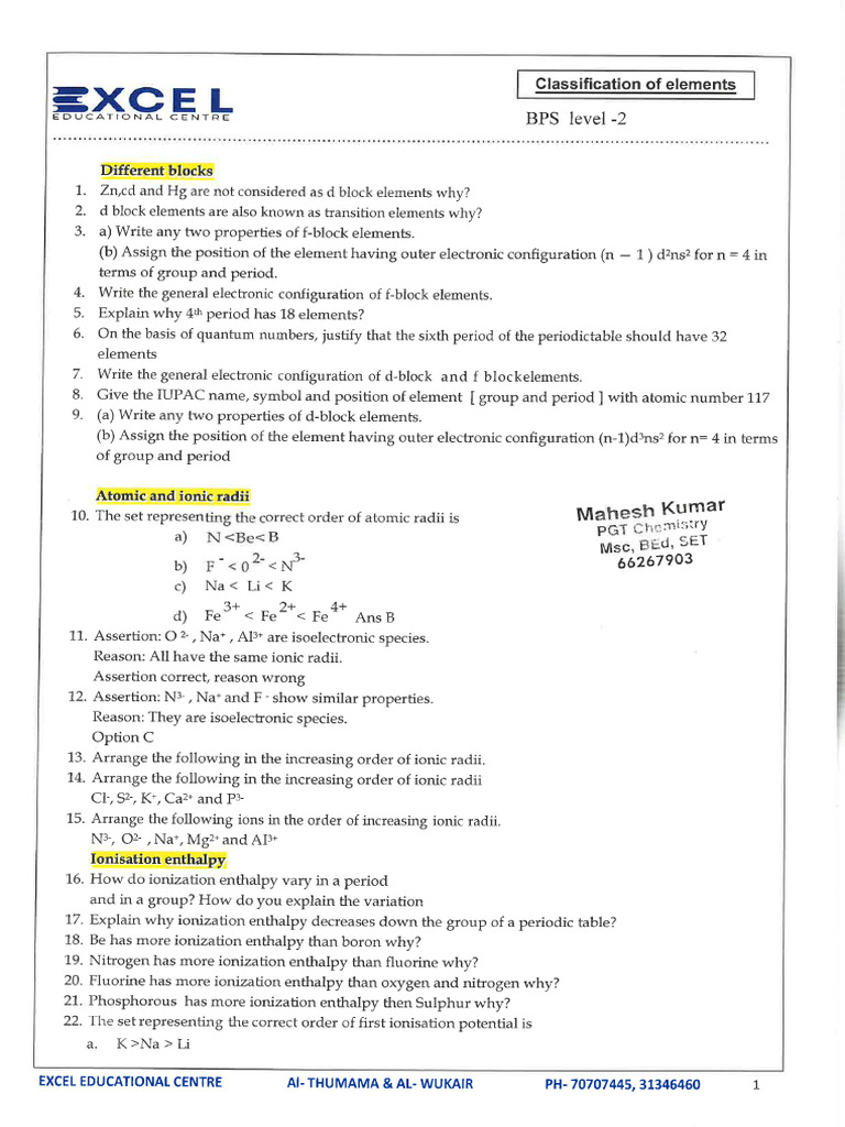 Classification of Elements | PDF