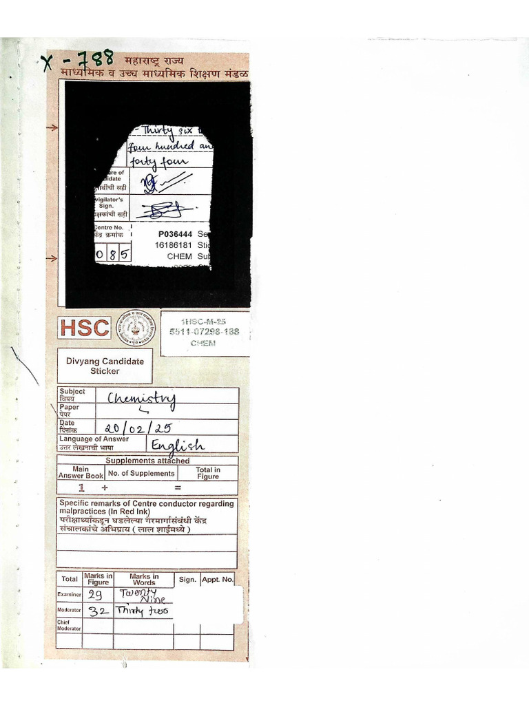 Chemistry Answer Sheet | PDF