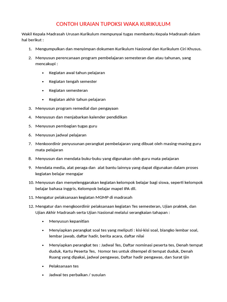 Contoh Uraian Tupoksi 4 Waka | PDF