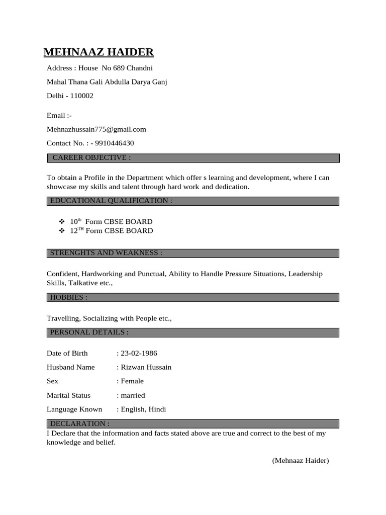 Mehnaaz Haider Resume 1 PDF | PDF