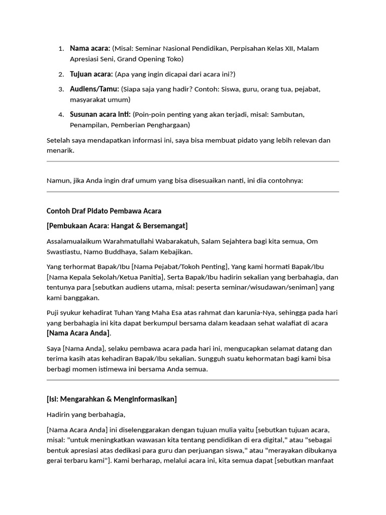 Contoh Pidato Pembawa Acara Formal | PDF