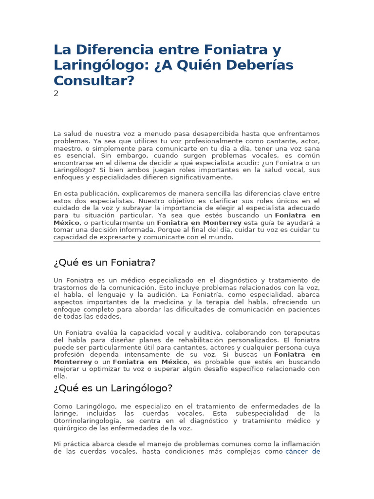 Foniatra y Laringologo | PDF | Otorrinolaringología | Medicina CLINICA