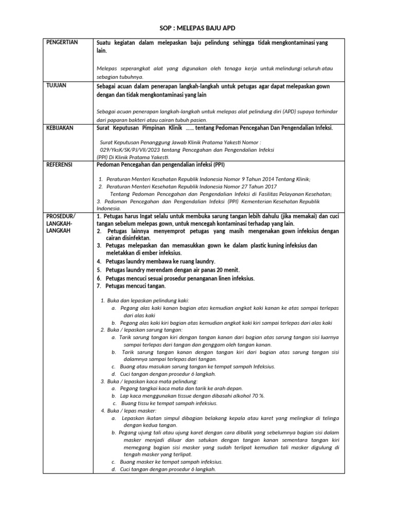 8-Sop Melepas Baju Apd | PDF