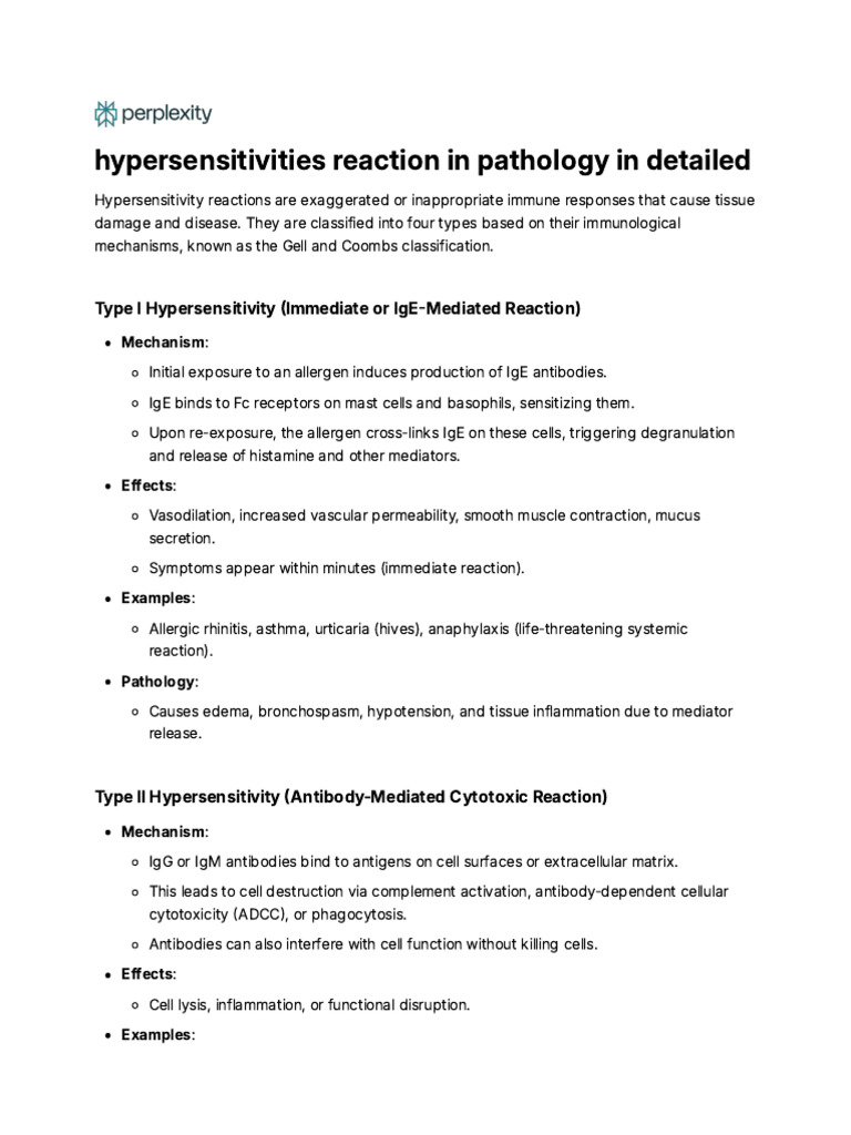 Hypersensitivities Reaction in Pathology in Detail | PDF | Immune ...