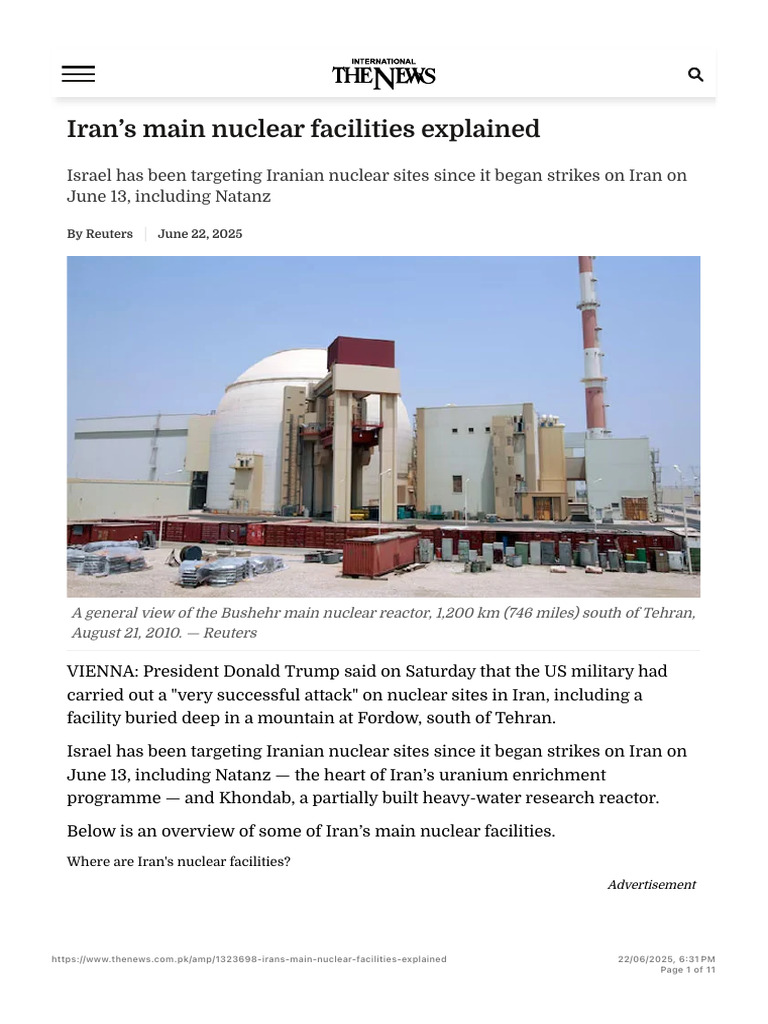 Iran's Main Nuclear Facilities Explained | PDF | Nuclear Program Of ...