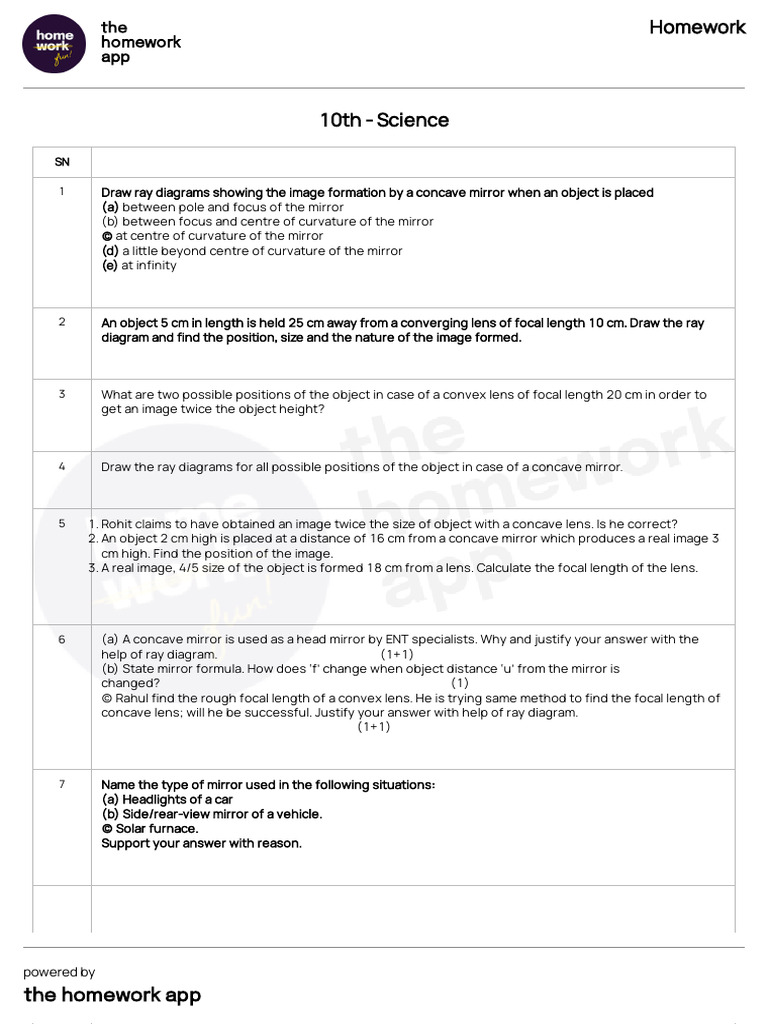 Questions - Homework - 10th - Science - 2025-05-09 | PDF | Glass ...