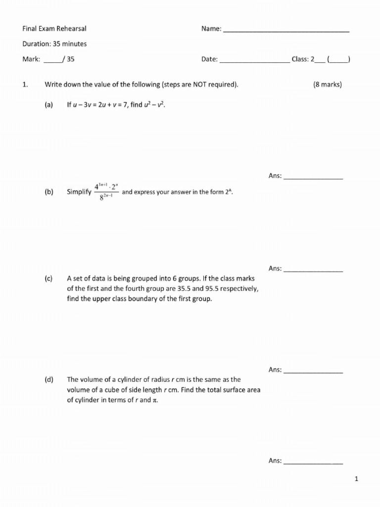 Soln To Final Exam Rehearsal | PDF