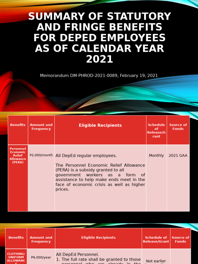 Summary of Statutory and Fringe Benefits For Deped | PDF | Teachers ...