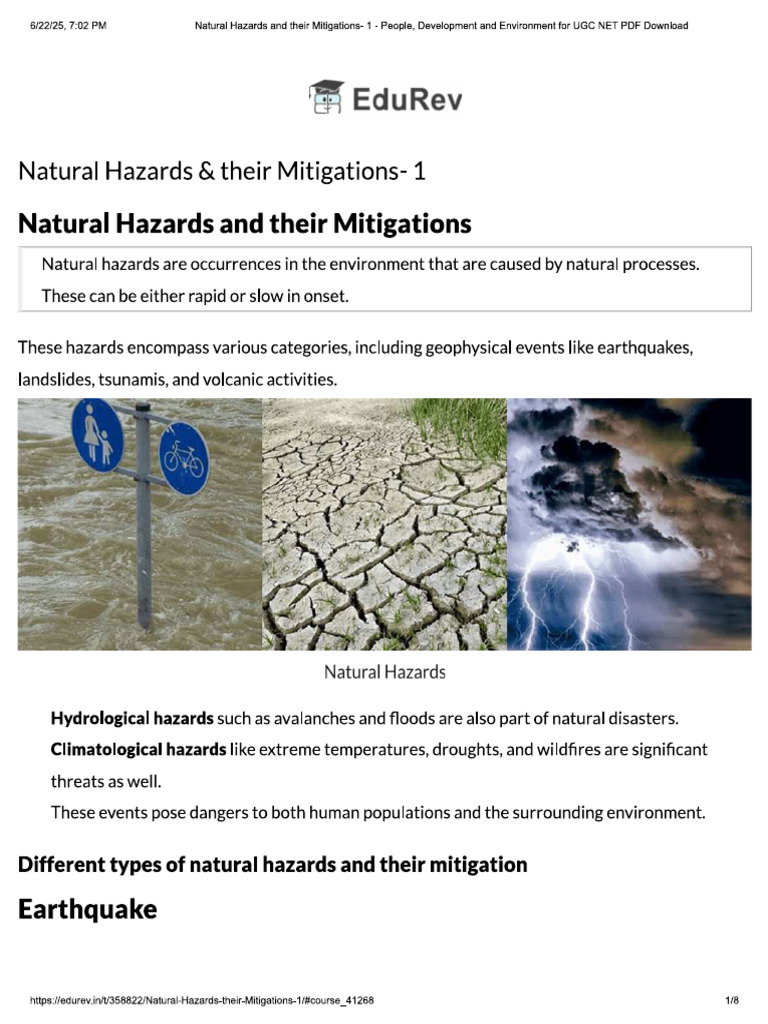 Natural Hazards & Their Mitigations - 1 | PDF