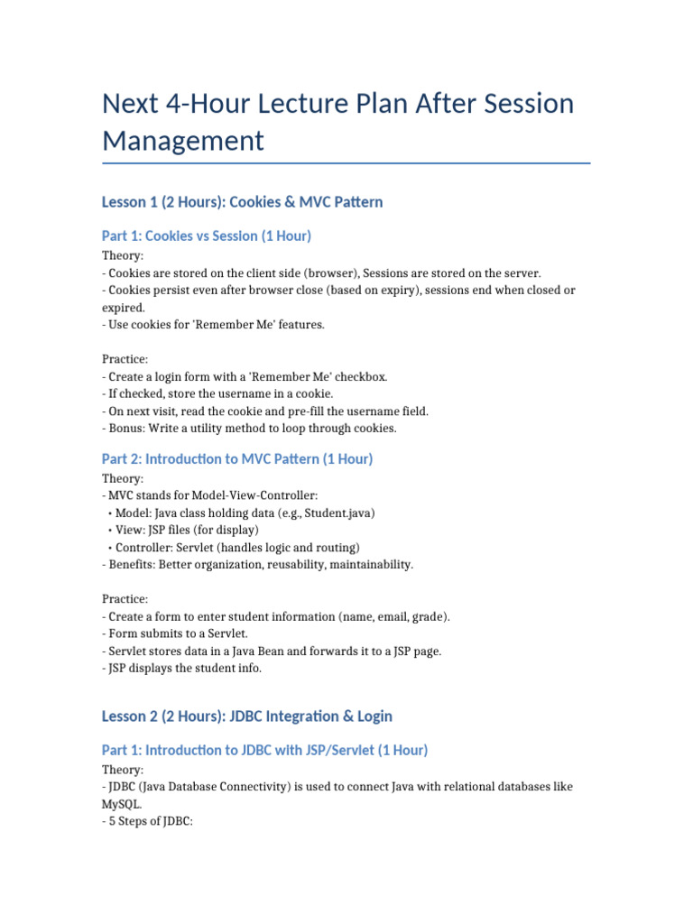 Next 4 Hour JavaEE Lecture Plan | PDF