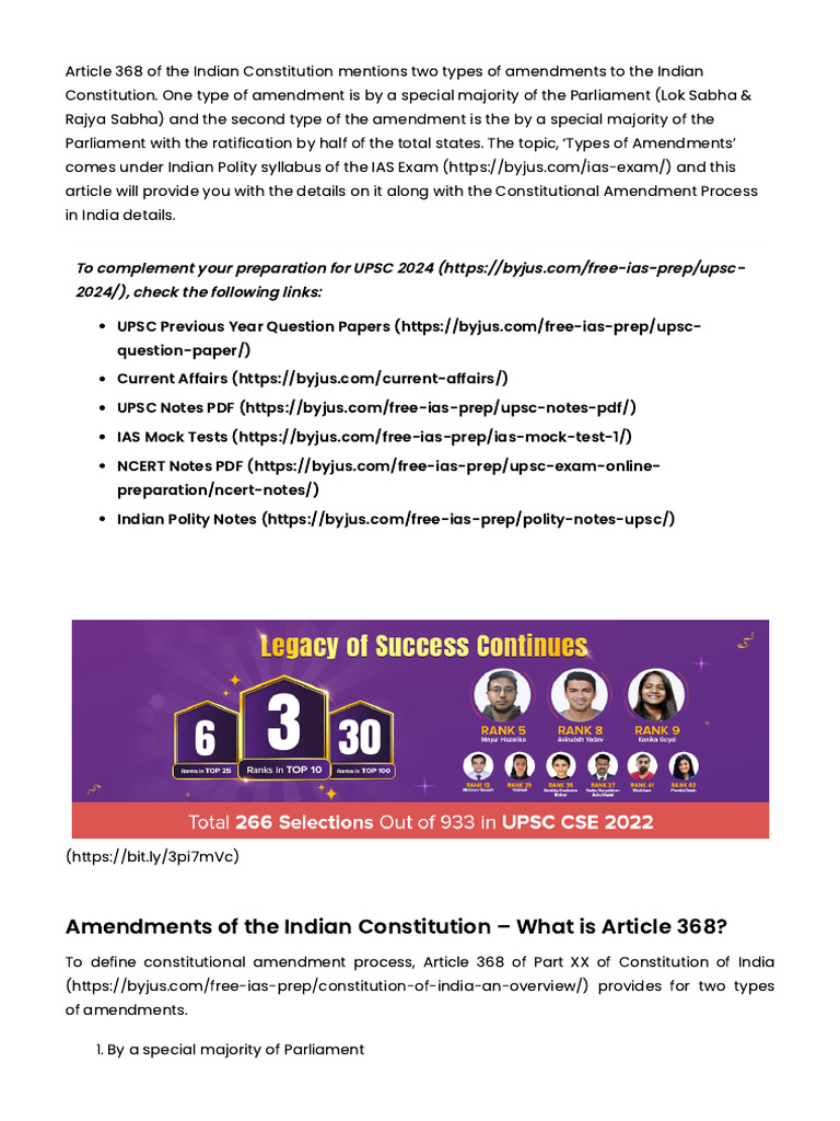 Free Ias Prep Types of Amendment | PDF | Constitutional Amendment ...